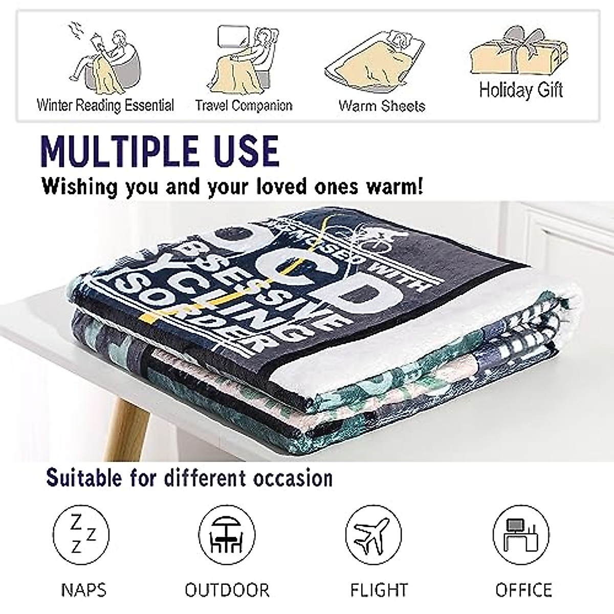 Soft Bicycle Cycling Blanket for Couch Bed Cozy Fleece Flannel Bike Cycling Throw Blanket for Kids Adults Cycling Gifts for Men and Women 50'' x 60'' (Bike 02)