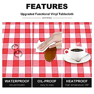 Senneny 3 PCS Fitted Picnic Table Cover and Bench Cover Set, 100% Waterproof Vinyl Tablecloth with Flannel Backing, Red and White Checkered, 30 x 72 Inch