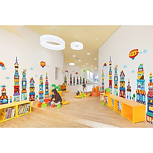 Kids Room Decor Cartoon Cute Wall Stickers House Nursery Playroom Decoration Sticker for Living Room Kindergarten Room, Children self-Adhesion Wall Stickers(6pcs) Large Size Baby Rooms Wall Decal