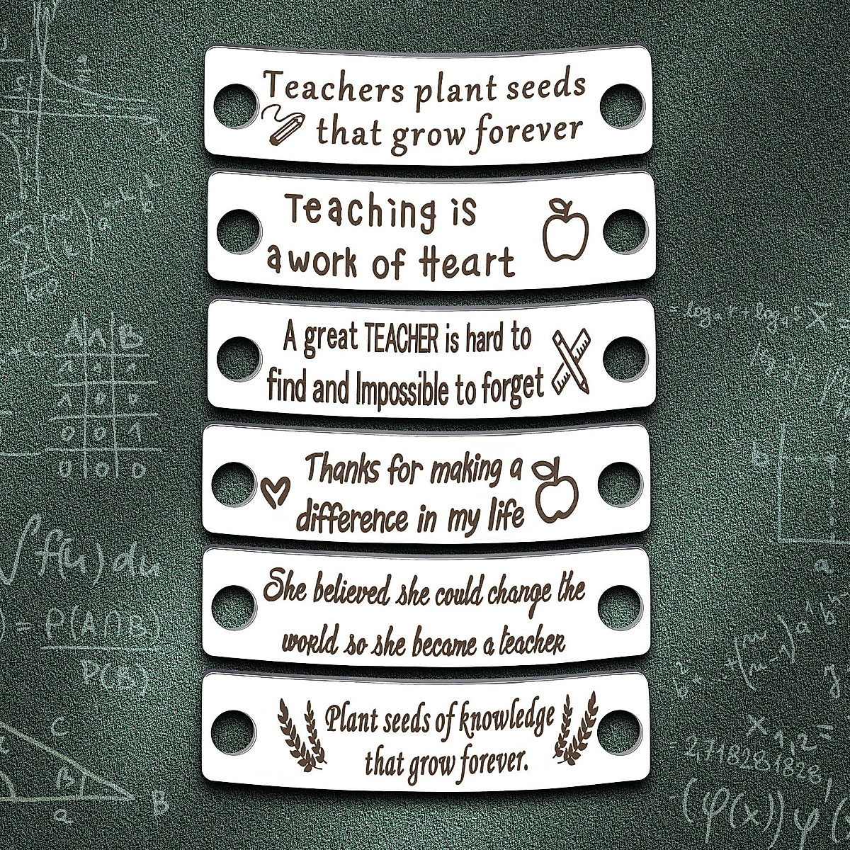 MTLEE 6 Pcs Teacher Bracelet Appreciation Gifts for Her, Teacher Birthday Gifts Bangle Inspirational Gifts for Women Men Teacher (Black and Silver)