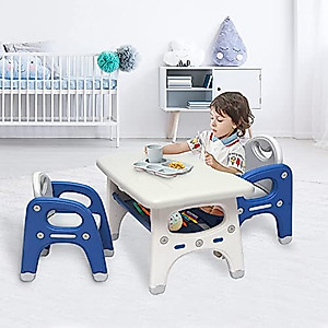 KINBOR BABY Kids Table and Chair Set - Activity Table for Toddlers 1-3 (Blue & White 1)