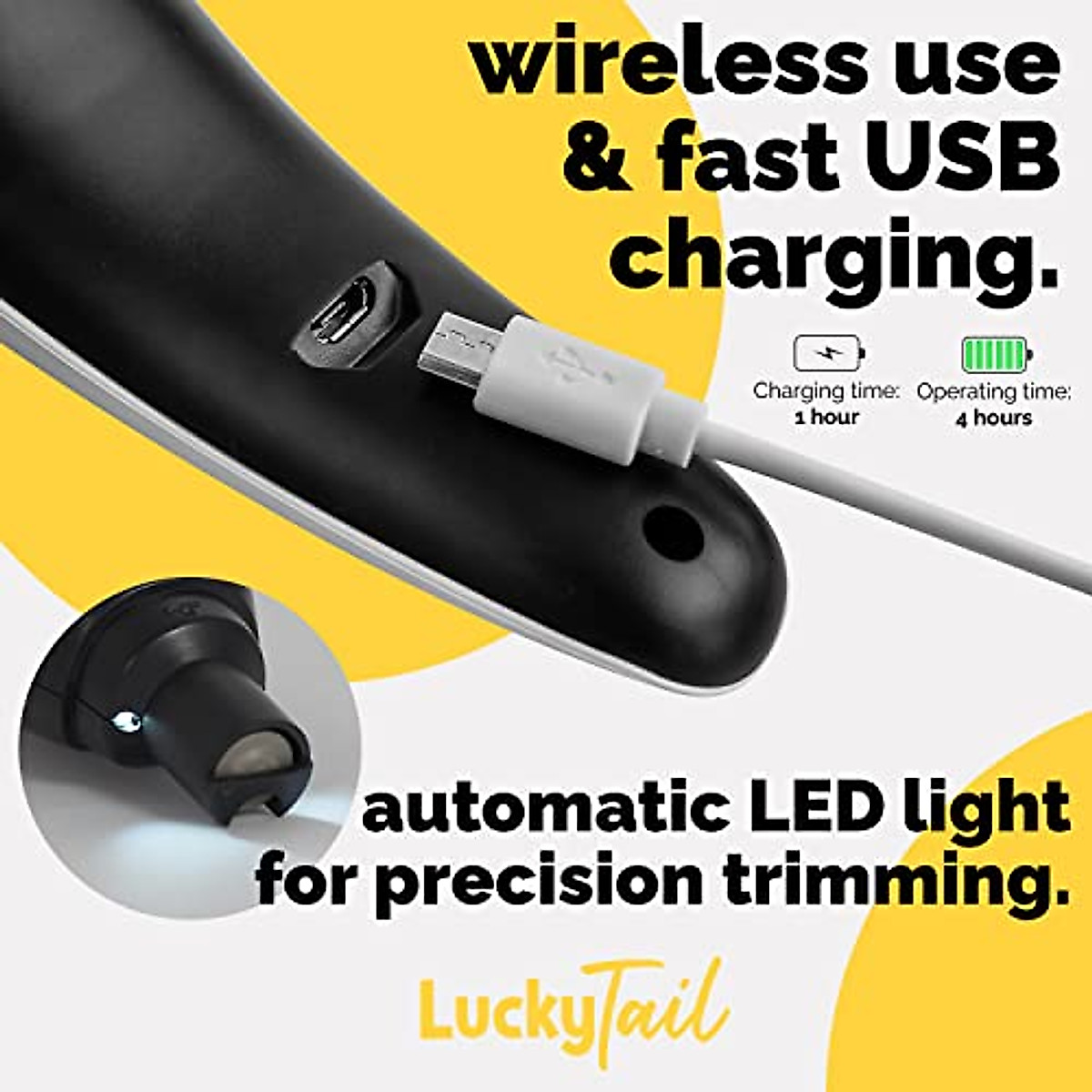 LuckyTail - Dog Nail Grinder - Small & Large Dogs - Whisper Quiet Operation (30- 50dB) - Powerful 2-Speed Motor - LED Light - Rechargeable - Pet Grooming Kit - Dog Nail Trimmers - Pet Nail Grinder