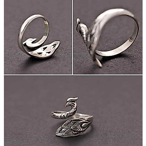 Yfnfxl Women’s Adjustable Open Animal Ring, Cute Lovely Silver Peacock Cool Rings for Women (Peacock)