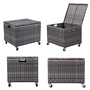 BIRDROCK HOME Rolling File Box - Storage Cabinet with Wheels - Weatherproof Rattan-Style Resin Deck Chest for Garden, Home and Office - Organize Cushions, Toys, and Accessories - Storage Box - Grey