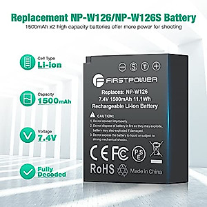 FirstPower NP-W126 NP-W126S Battery (2-Pack) and USB Dual Charger for Fujifilm X100V, X100F, X-A5, X-A10, X-E4, X-Pro2, X-Pro3, X-T1, X-T2, X-T3, X-T10, X-T20, X-T30, X-T30 II, X-T100, X-T200 FinePix
