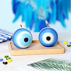 Huray Rayho Evil Eye Candle Gifts Set of 2 Evil Eye Decor Blue Ball Nazar Candle Handmade Scented Natural Soy Wax Hamsa Cute Candles Aesthetic Aromatherapy Air Freshener Home Office Gifts for Women