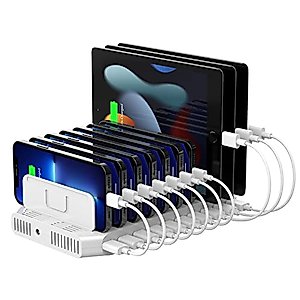 Unitek Multi Charging Station, 10-Port USB Charger for Multiple Device with SmartIC Tech and Adjustable Dividers, Organizer Stand Compatible with iPad, Tablet, Kindle, iPhone