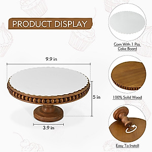 Ameuphercy Round Wooden Cake Stand with Disposable Cake Board, 9.9 in Diameter, 5 in Height, Brown