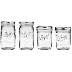 Ball Mason Wide Mouth Jars with Lids and Bands, Set of 4 Jars, Two 32oz Jars + Two 16oz Jars (Bundle Pack)