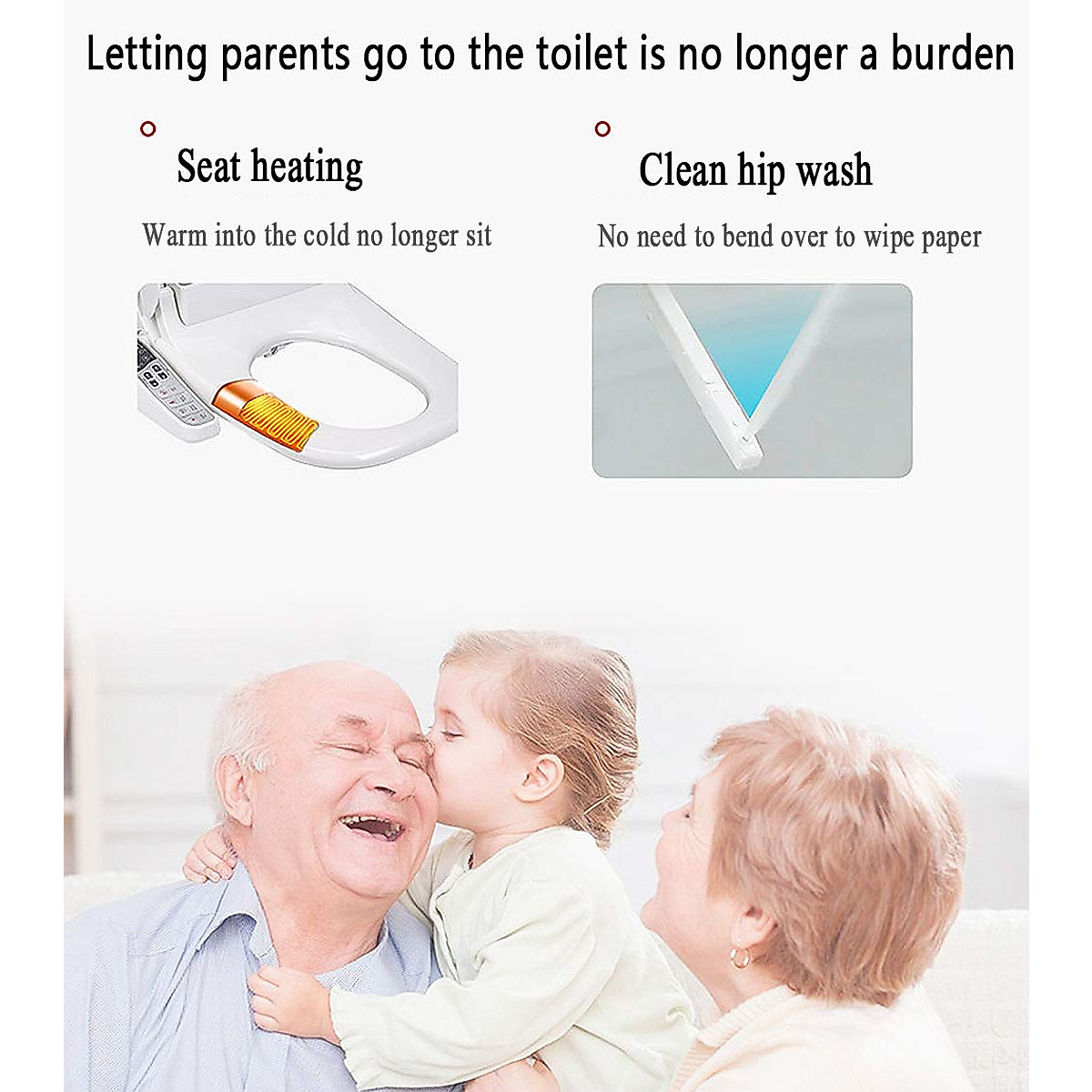 Square Smart Toilet Seat Drying and Deodorizing Toilet Bidet Seat, Suitable for Square White Seat, Warm Air Drying, Stainless Steel Nozzle