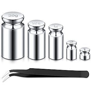 TOODOO 1g 2g 5g 10g 20g Gram Set for Digital Scale Balance and 1 Piece Calibration Weight Tweezer, Silver