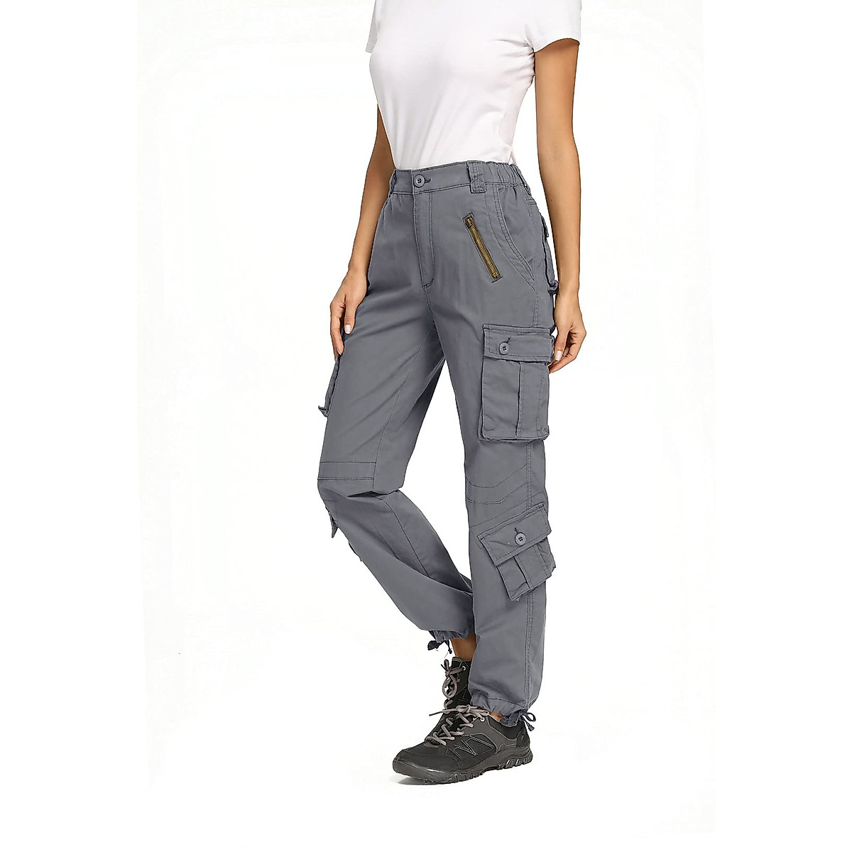 Raroauf Work Cargo Pants Womens Cotton Casual Military Combat Tactical Pants,Rip-Stop Outdoor Hiking Trousers Grey US 14