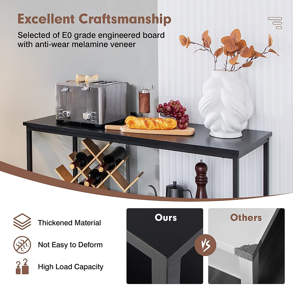 Giantex Buffet Sideboard, Wooden Cupboard, Kitchen Pantry w/Spacious Countertop, Large Open Shelf, 3 Cube Storage Cabinet, Sturdy Rustproof Steel Frame, Modern Stationary Island, Black