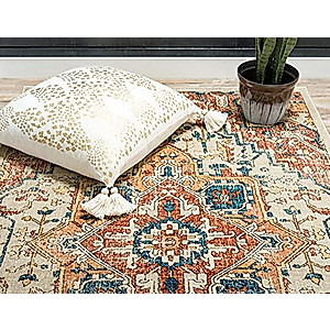 Unique Loom Oslo Collection Distressed Botanical Medallion Beige Area Rug (10' x 13')
