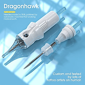 Dragonhawk Tattoo Cartridges Needles for Studio Artists, Disposable Standard Tattoo Needles Kit by Dragonhawklabs, 50Pcs Mixed Sizes 1003RL, 1005RL, 1007RL, 1009RL, 1011RL