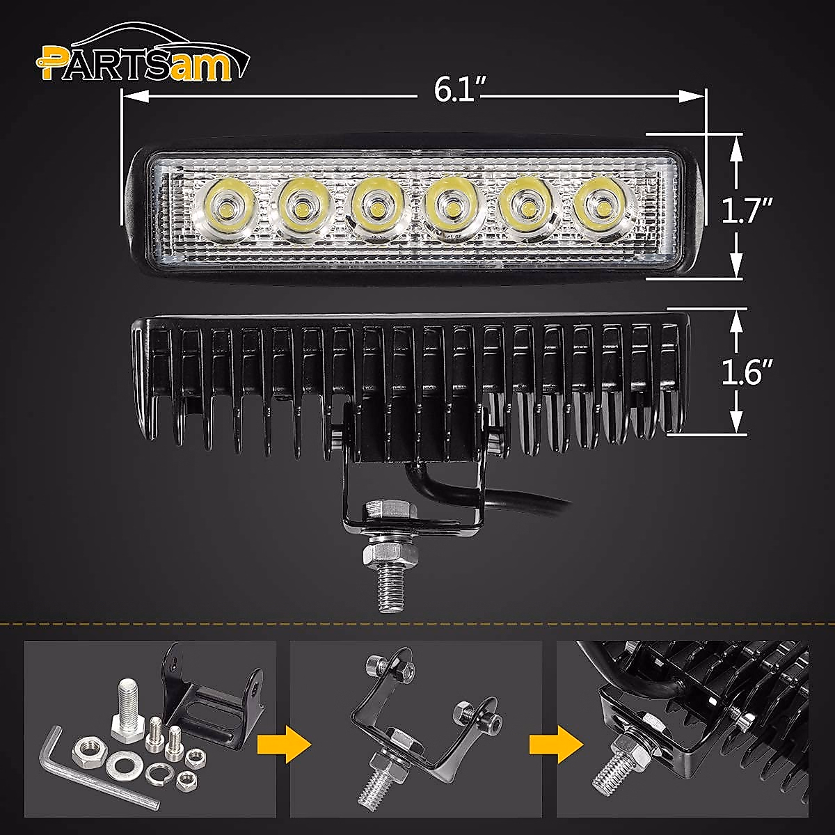Partsam 6" LED Light Bar White 36W 6500K Super Bright Spot Work Pods Single Row Off Road Driving Fog Boat Light Waterproof SUV ATV 4WD Car Truck Golf Cart 12V 24V IP67 (2pcs)