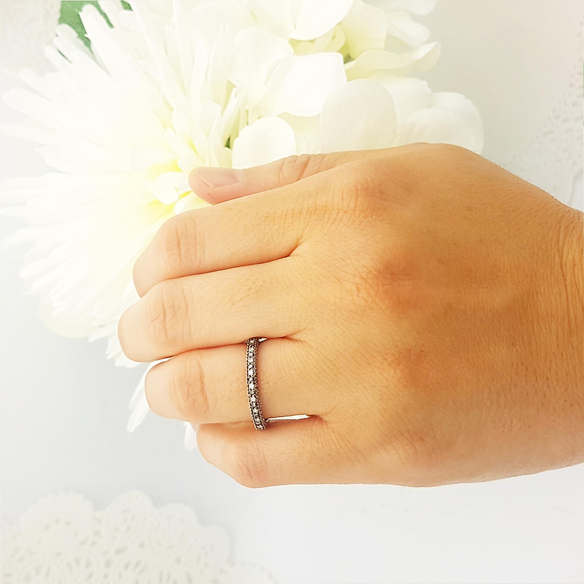 Dazzlingrock Collection 0.39 CT Alternate Black & White Diamond Wedding Ring for Women in 10K Black Plated White Gold Size 7