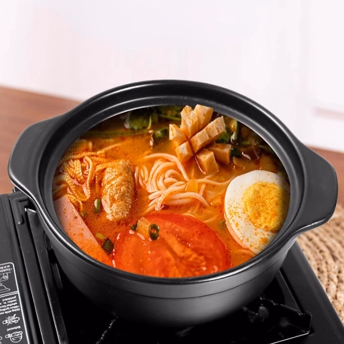 GOVNPJ Korean Stone Pot, Ceramic Sizzling Hot Pot for Bibimbap Korean Stone Bowl with Lid and Trivet 40 oz Clay Pot for Cooking, Korean Cooking Pot Korean Pot for Cooking Hot Pot Soup Meat Rice