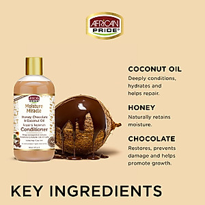 African Pride Moisture Miracle Honey, Chocolate & Coconut Oil Conditioner - Helps Repair & Replenish Moisture to Natural Coils & Curls, Nourishes & Restores, Sulfate Free, Color Safe, 12 oz
