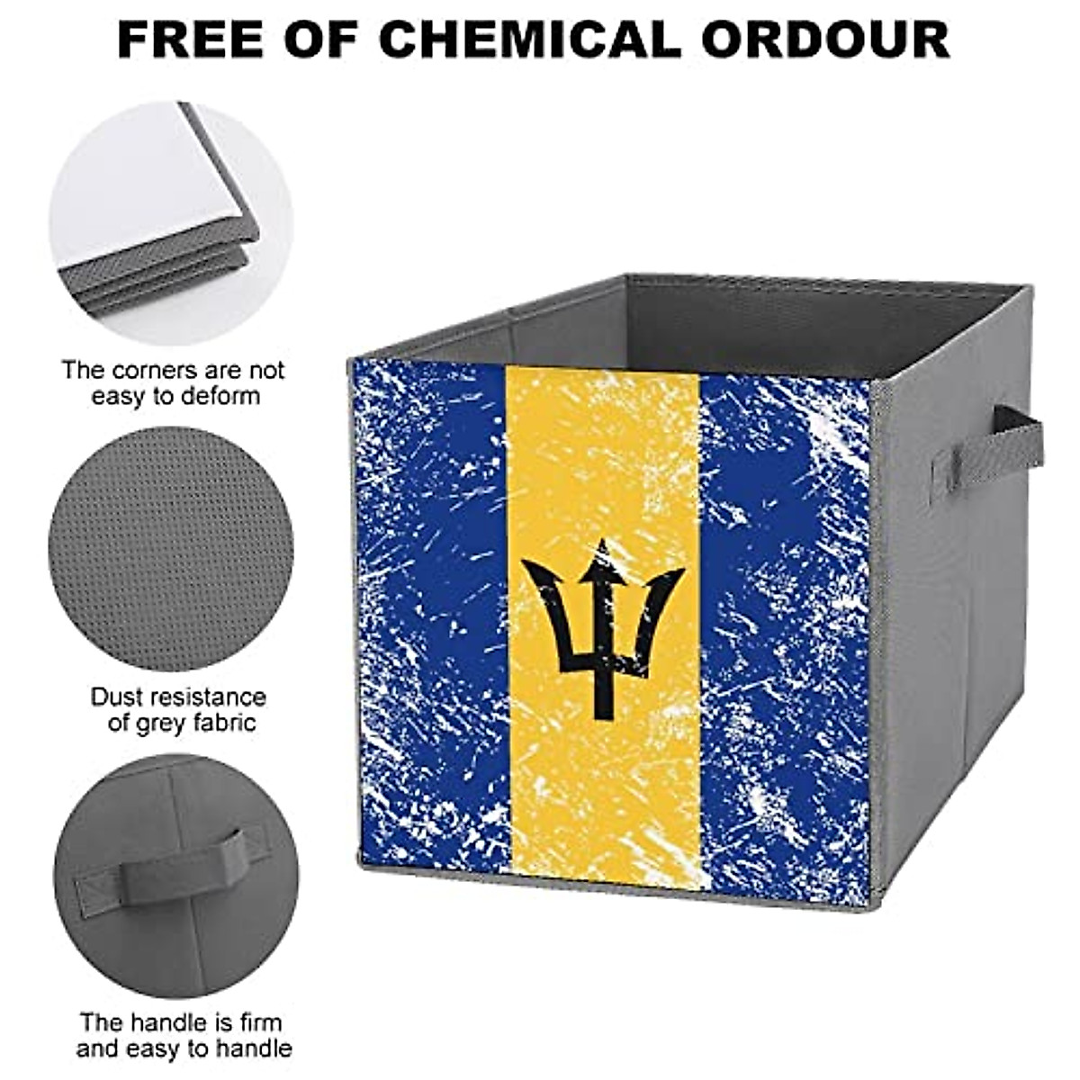 Retro Barbados Flag Collapsible Storage Bins Basics Folding Fabric Storage Cubes Organizer Boxes with Handles