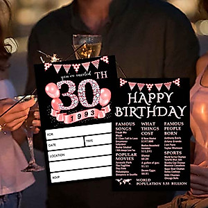 QZCYU 30th Birthday Invitations with Envelopes For Woman, 30th Birthday Party Invitations, Black & Rose Gold Adult Birthday Invitations - Set of 20