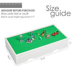 UTEX 3 in 1 Construction Play Table Compatible with Lego, Wooden Train Table, Rolling Kids Activity Play Table with Storage and Wheels, Reversible Table Top Store Under Beds or Sofas