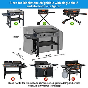 Griddle Cover For Blackstone 28"Griddle With Single Shelf,Rip-Proof Upgraded Material Flat Top Grill Cover,Waterproof UV & Fade Resistant Grill Cover For Blackstone Tailgater And More 2-Burner Griddle