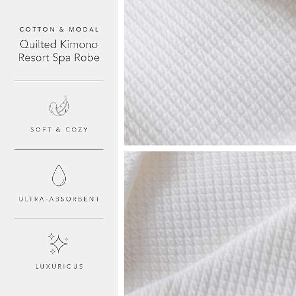 Fishers Finery Women's Cotton Modal Waffle Kimono Resort Spa Robe; Absorbent Above Knee Length Bathrobe with Pockets; Lounge and Sleepwear Essentials (White, XS)