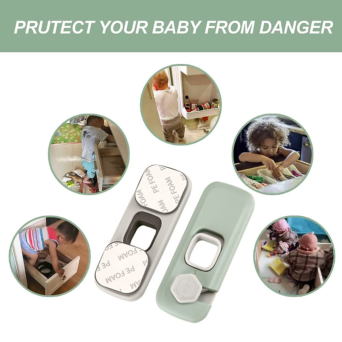 Child Safety Lock (5 Pieces) Baby Safety Cabinet Lock-Suitable for Refrigerators, Cabinets, Drawers, Dishwashers, Baby Protective Kitchen Cabinet Locks with Strong Tape-Deesse (Grey)