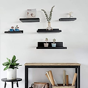 Art Emotion Black Floating Shelves | Set of 5 | Wall Shelf | Wood Bathroom Shelves | Bedroom | Living Room | Kitchen | Office & More (Black)