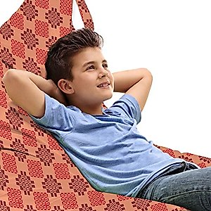 Ambesonne Mosaic Lounger Chair Bag, Pastel Colored Bohemian Geometric Symmetric Checkered Forms Pattern, High Capacity Storage with Handle Container, Lounger Size, Salmon Coral and Dried Rose