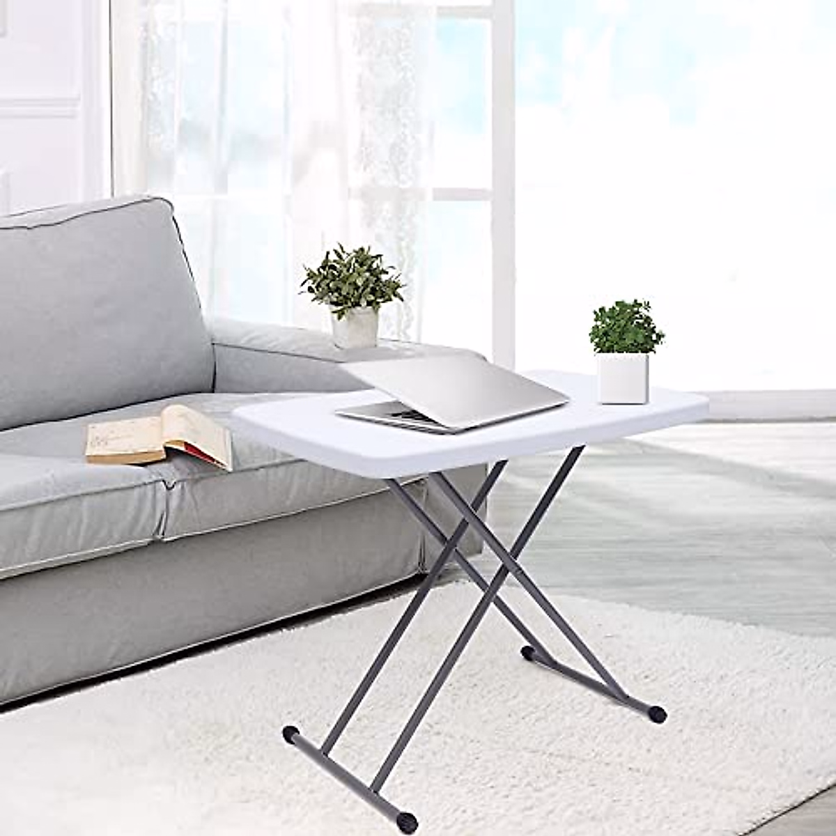 CNCEST Foldable Tray Table Small Personal Folding Table Indoor Outdoor Commercial Portable Dining Table Snack Desk Adjustable Height Stand Up Folding Desk for Home Garden Office White 30.31x19.69