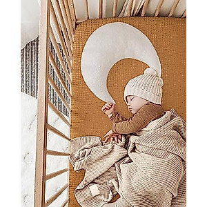 Muslin Pack N Play Sheets Fitted for Pack and Play Mattress and Mini Cribs, Muslin Cotton for Natural Comfort Fitted Baby Boys and Girls, Boho Baby Nursery Design, 2 Pack (Retro Yellow&Beige)