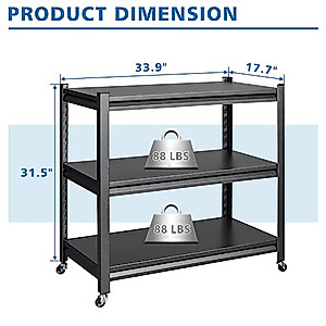 BYNSOE Garage Shelving Heavy Duty Storage Shelves for Garage Storage Rack Adjustable 3 Tier Metal Shelving Basement Garage Storage Shelves (3-Tier)
