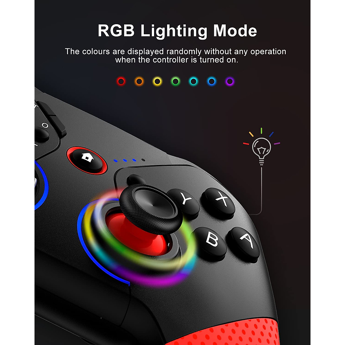 Switch Controller for Nintendo with Wake Up, Bluetooth Gamepad Remote Grip with Macro Motion Vibration Turbo RGB Light, Wireless Pro Controller Joy Con Switch for Kids Gifts - Blue&Red