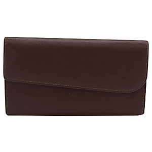 MARSHAL Women's Genuine Leather RFID Trifold Checkbook Slim Wallet for Ladies (Brown)