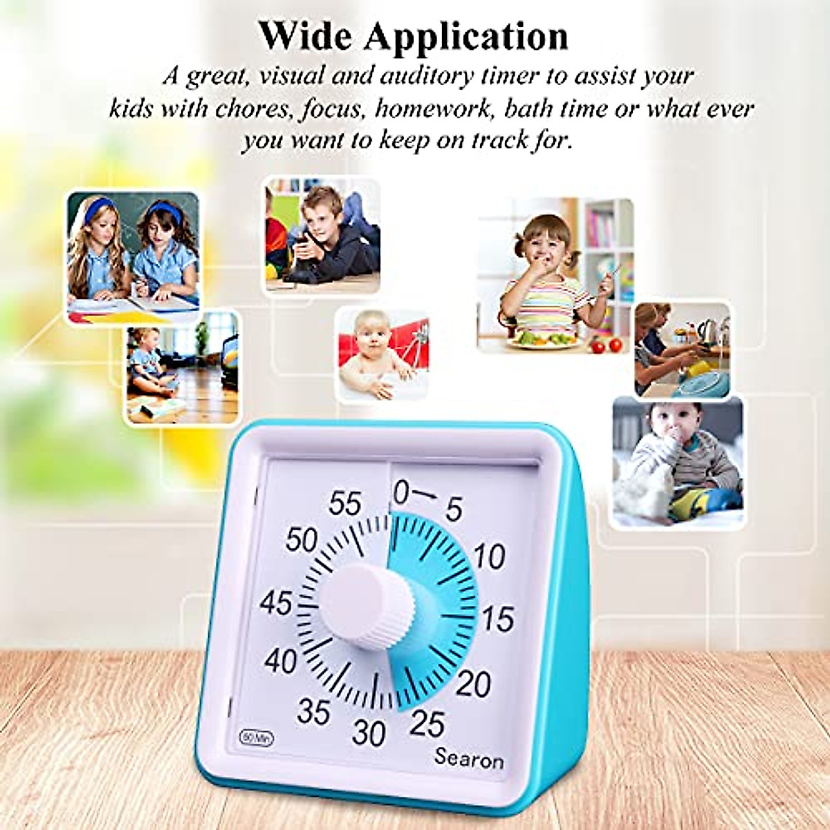 Searon Visual Timer for Kids Autism 3.07" Square 60 Minute Countdown Analog Timer No Loud Ticking for Kid Teacher Home Work School Classroom Children or Adults with Special Needs