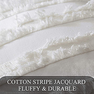 MIULEE Set of 2 Decorative Boho Throw Pillow Covers Linen Striped Jacquard Pattern Cushion Covers for Sofa Couch Living room Bedroom 18x18 Inch White