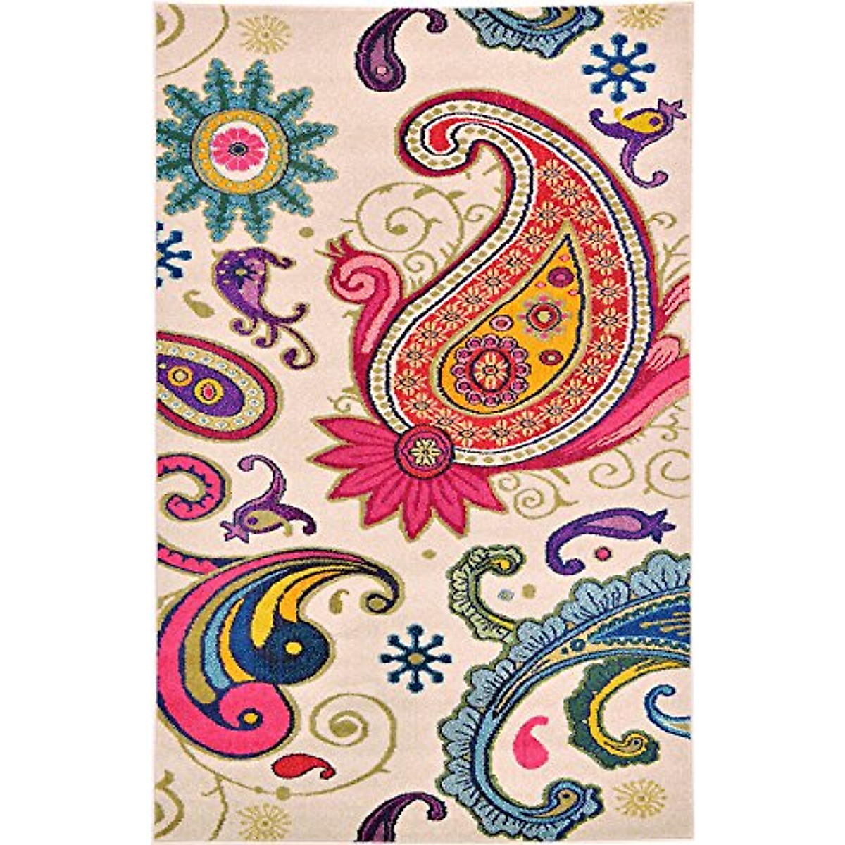 Unique Loom Estrella Collection Colorful, Paisley, Floral, Abstract, Modern Area Rug, 5 x 8 ft, Beige/Pink