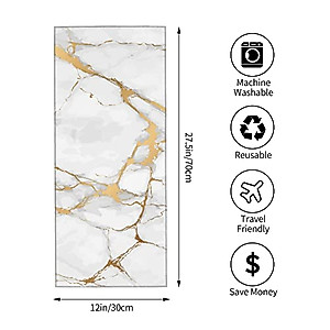Hand Towel White Marble Gold for Bathroom Kitchen Microfiber Fingertip Bath Towels 12 x 27.5 Inch Soft Decorative Home Hotel Gym Laundry Room