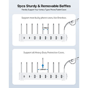 SooPii 8-Port USB-C Charging Station for Multiple Devices, with 1 PD 20W Port Supports Fast Charging, 8pcs Mixed Charging Cables and 1pcs Upgraded Holder for lWatch Charger & Air-Pods, White