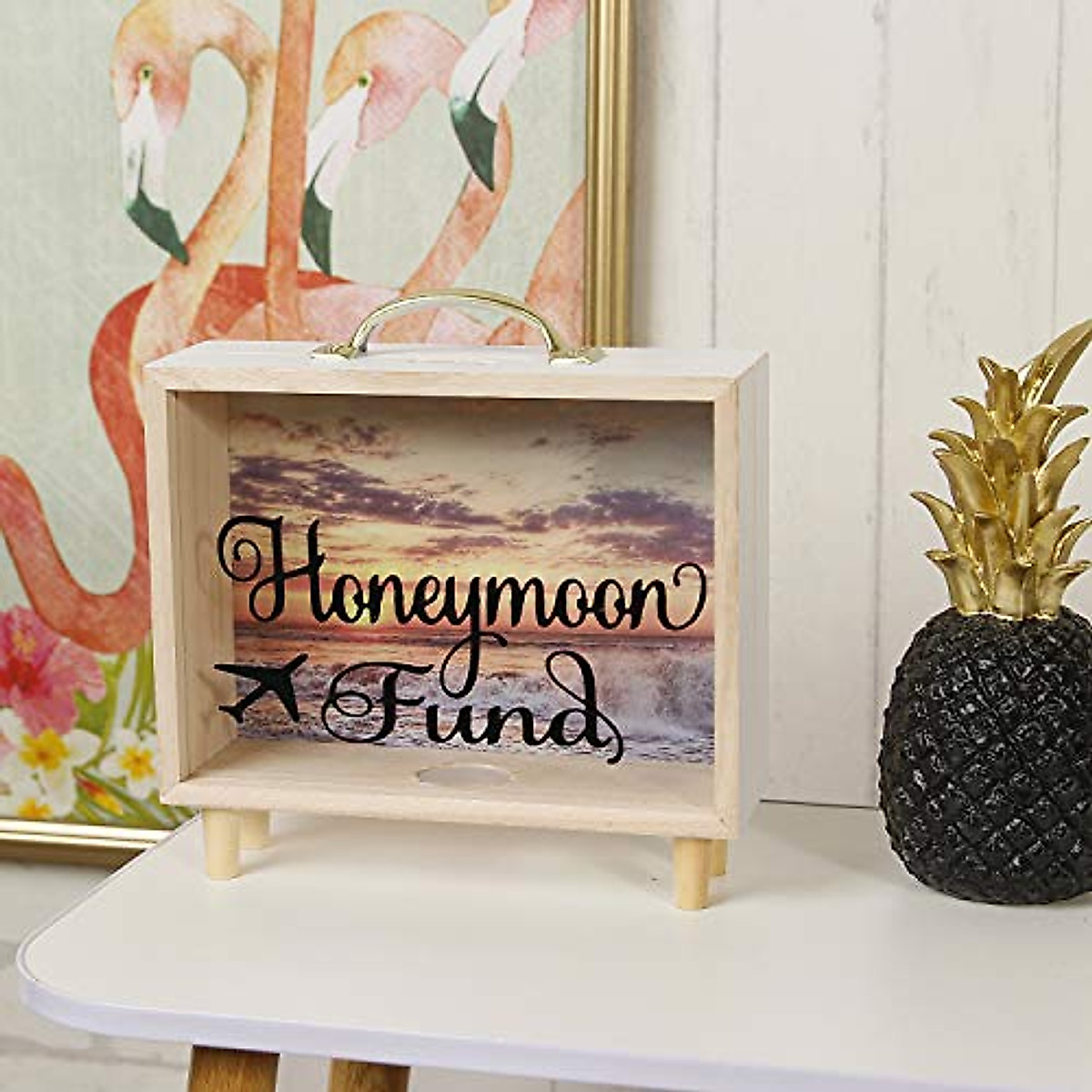 Sweet FanMuLin Shadow Box Frame, Wooden Money Box, Wedding Wood Bank (Honeymoon Fund)