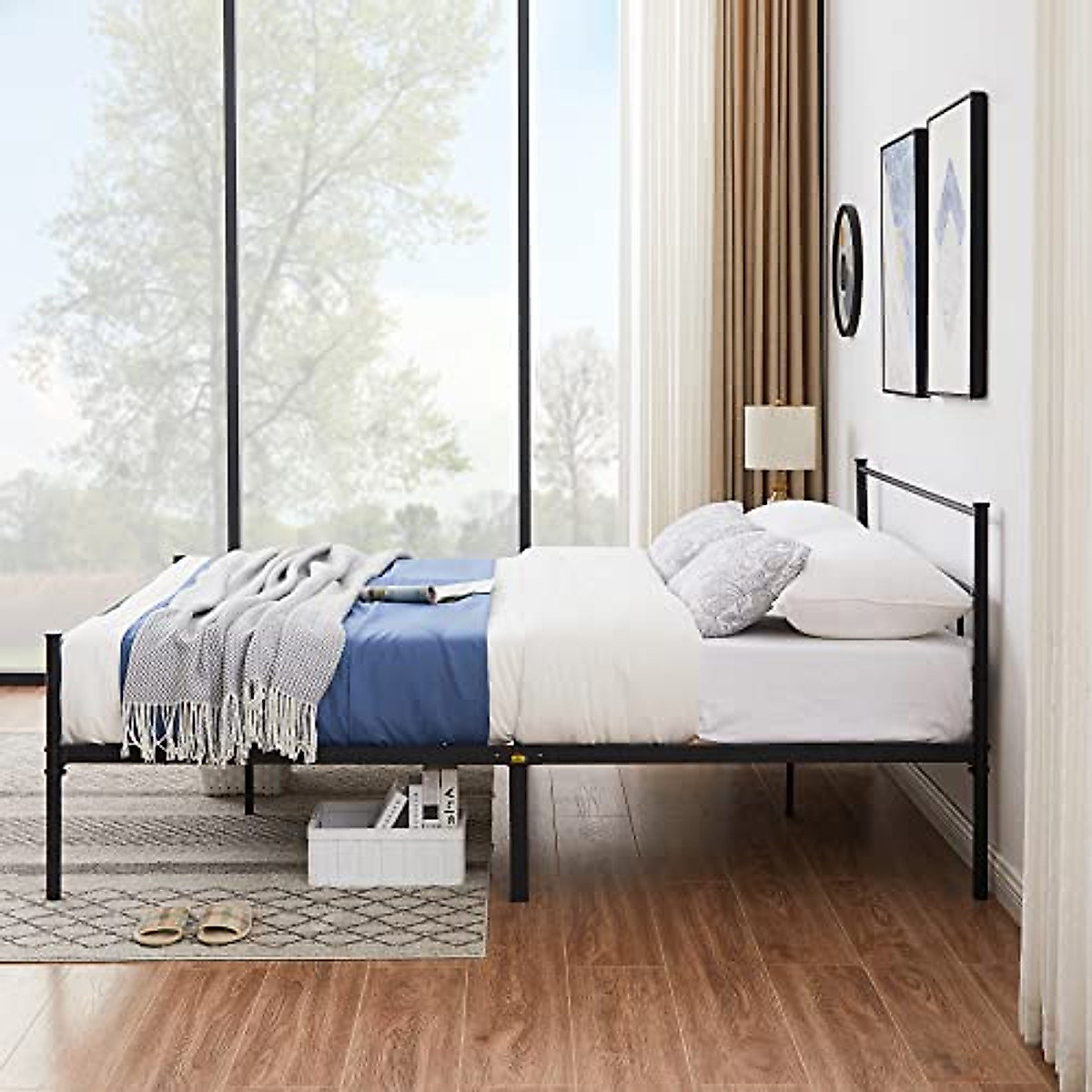 VECELO Metal Platform Bed Frame Full Size with Headboard and Footboard, 12'' Under-Bed Storage & Strong Slats Support, No Box Spring Needed