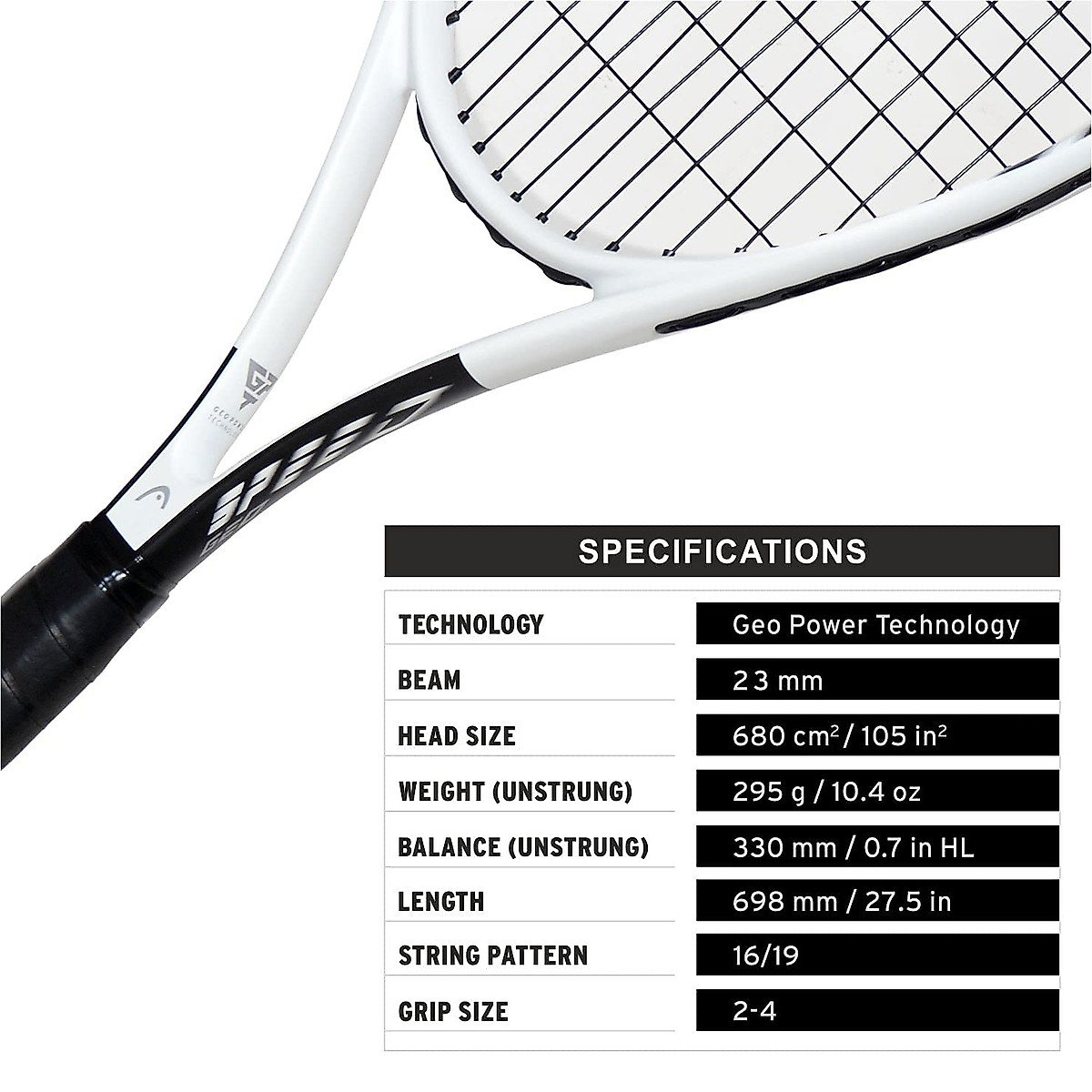 HEAD Geo Speed Tennis Racquet - Strung, 4.375