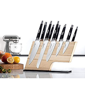 Linoroso Magnetic Knife Block Knife Holder Knife Stand, Super Strong Magnet Double Sided Kitchen Knives Storage Fitted, American Ash Wood, Black Oxide Stainless Steel Base