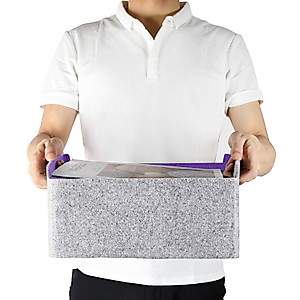 Welaxy Storage Baskets Felt Foldable Storage Cube bin Shelf Bins Organizer Felt Box for Kids Toys Magazine Books Clothes for Office Bedroom Closet Babies Nursery (Purple x 3)