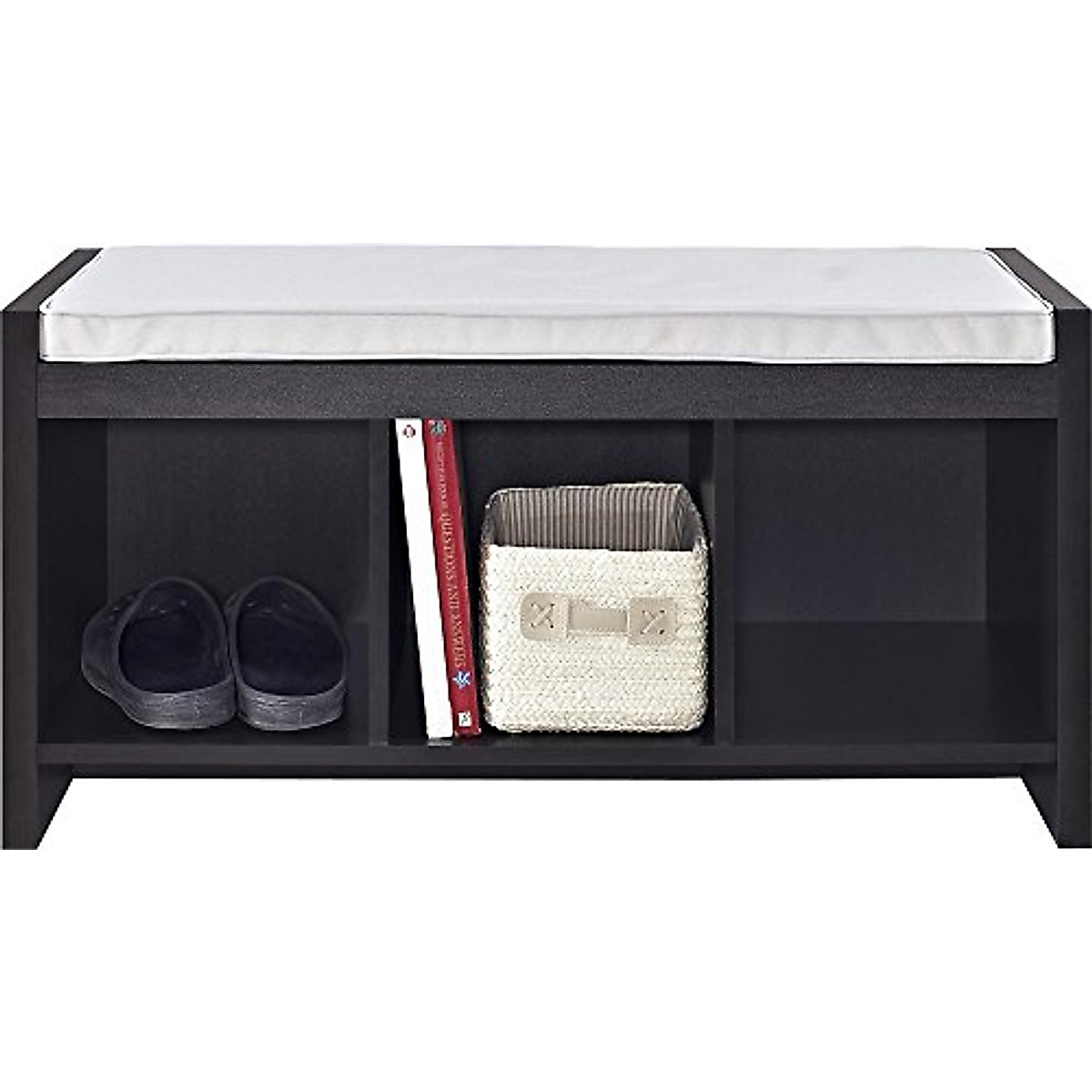 Ameriwood Home Penelope Entryway Storage Bench with Cushion, Espresso 17.68 in. high x 35.91 in. wide x 15.75 in. deep