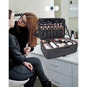 Relavel Extra Large Makeup Bag, Makeup Case Professional Makeup Artist Kit Train Case Travel Cosmetic Bag Brush Organizer, Waterproof Leather Material, with Adjustable Shoulder Straps and Dividers