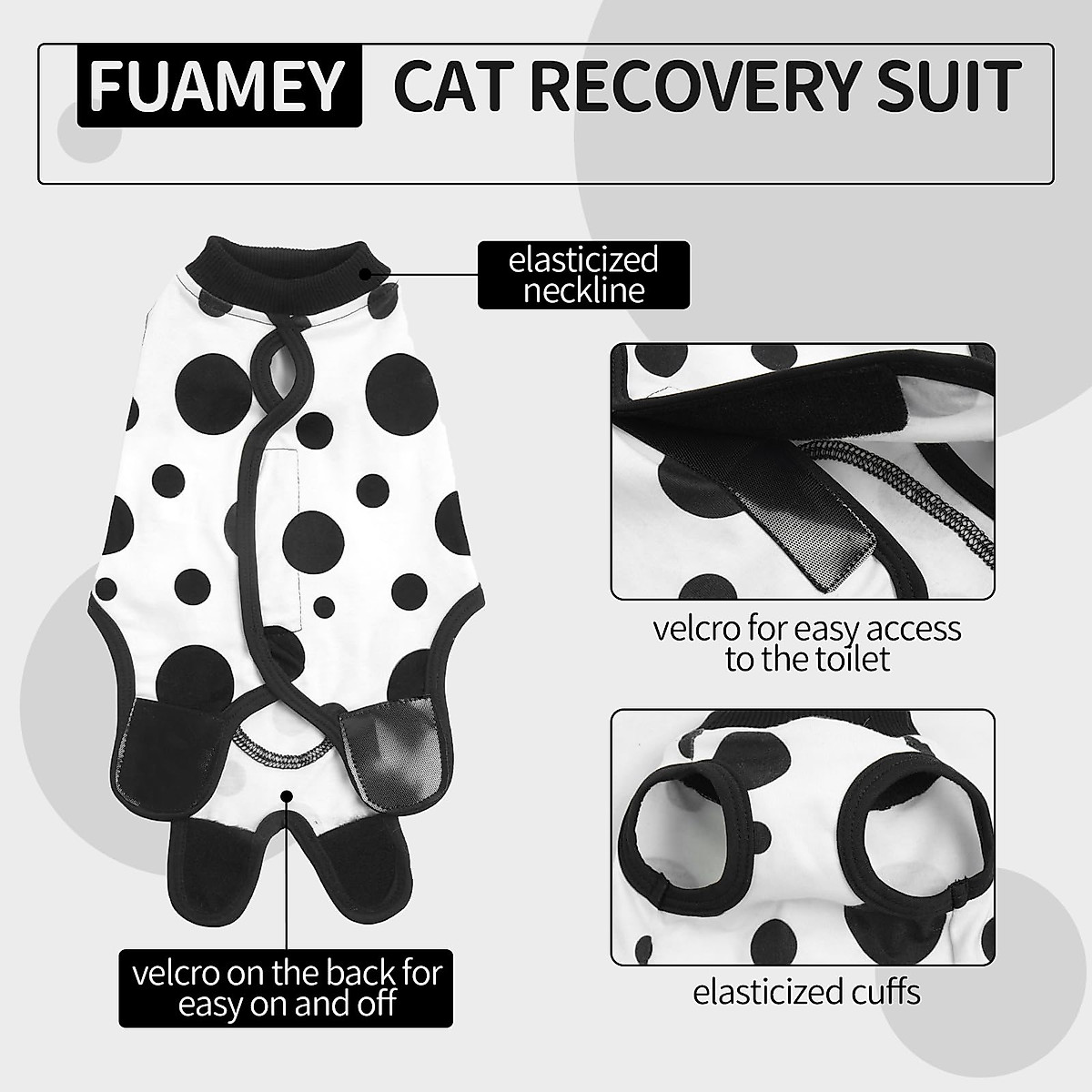 FUAMEY Cat Recovery Suit for Cats Spay,Cat Onesie Abdominal Wounds Surgical Shirts Kitten Skin Protection Bodysuit Cat Anti Licking Wear Female Cats Weaning Clothes Alternative to Cone Black Dot XS