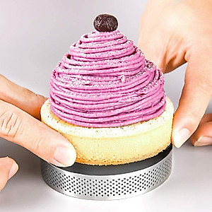 WSNM Steel Perforated Tart Rings,Heat-Resistant Porous Cake Mousse Molds,Non-Stick Bottom Tower Pie Cake Rings